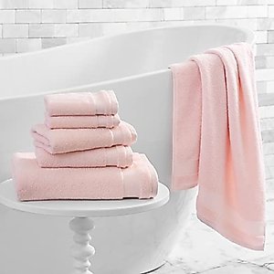 MARTHA STEWART 100% Cotton Bath Towels Set - 6 Piece Set | 2 Bath Towels - 2 Hand Towels - 2 Washcloths | Quick Dry Towels | Plush Towels | Absorbent | Ideal For Everyday Use | Blush Pink Towels