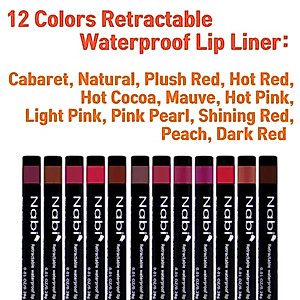 Beauty Spot 12 Colors Retractable Waterproof Lip Liner Set, Roll It Up Auto Lip Pencil, Long Lasting Fade Resistant