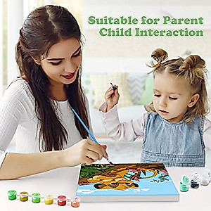 NAIMOER Framed Paint by Numbers for Kids, 4Pack Paint by Numbers Framed Canvas for Kids Ages 8-12, Spiderman Paint by Number Kits, Acrylic Cartoon Oil Painting with Wooden Easel & Velcro (8x8inch)