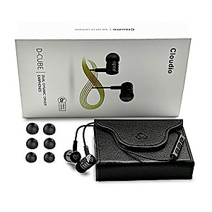 Cloudio D-Cube High Fidelity High Resolution Earphones Dual Driver Hybrid in-Ear Headphones Music Earbuds with Natural Sound, Extra Bass Dive Treble Extension, Noise Cancelling, MIC and Remote, Case