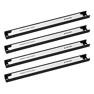 Navaris Set of 4 Magnetic Tool Holder Rack - 12 Inch Heavy Duty Garage Wall Holder Strip for Tools - Tool Bar with Magnet for Screwdriver, Wrench