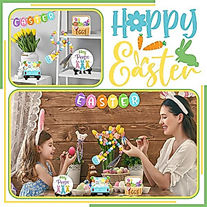 Bucherry 15 Pieces Easter Tiered Tray Decor Easter Decor Farmhouse Easter Decorations Rustic Bunny Rabbits Eggs Wooden Spring Sign for Home Table Kitchen