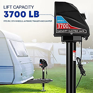 Kohree Electric Trailer Jack 3700lbs, Heavy Duty RV Electric Power Tongue Jack Max 4000lbs for Travel Trailer A-Frame Camper, with Drop Leg & Weatherproof Jack Cover, 22" Lift, 12V DC Black