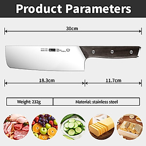 Plys Japanese Nakiri Knife Chef Knife Stainless Steel 7.2 Inch Blade for Professional and Home Kitchen,Ideal for Chopping Vegetables and Meat