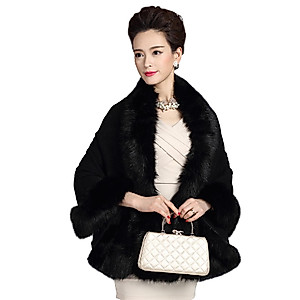 ELFJOY Bridal Faux Fur Shawl Black Fur Coat Women Luxury Faux Fur Wrap for Evening Dresses Winter Cashmere Fur Cape for Wedding Evening Party