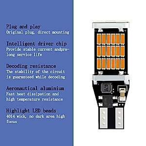 yvshy 4 PCS Car T15 Brake Light, 4014 45SMD DC12V High-bright 360-degree Reversing Light Turn Signal Replacement, CANBUS Decoded Stepless LED Bulb, Universal for Cars (Yellow)