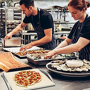 Skyflame 14” x 16” Rectangle Ceramic Pizza Baking Stone with Metal Handle Rack Compatible With Most Charcoal Grills, Gas Grills, Pizza Oven, Pellet Grills, BGE, Kamado Grills, Smoker