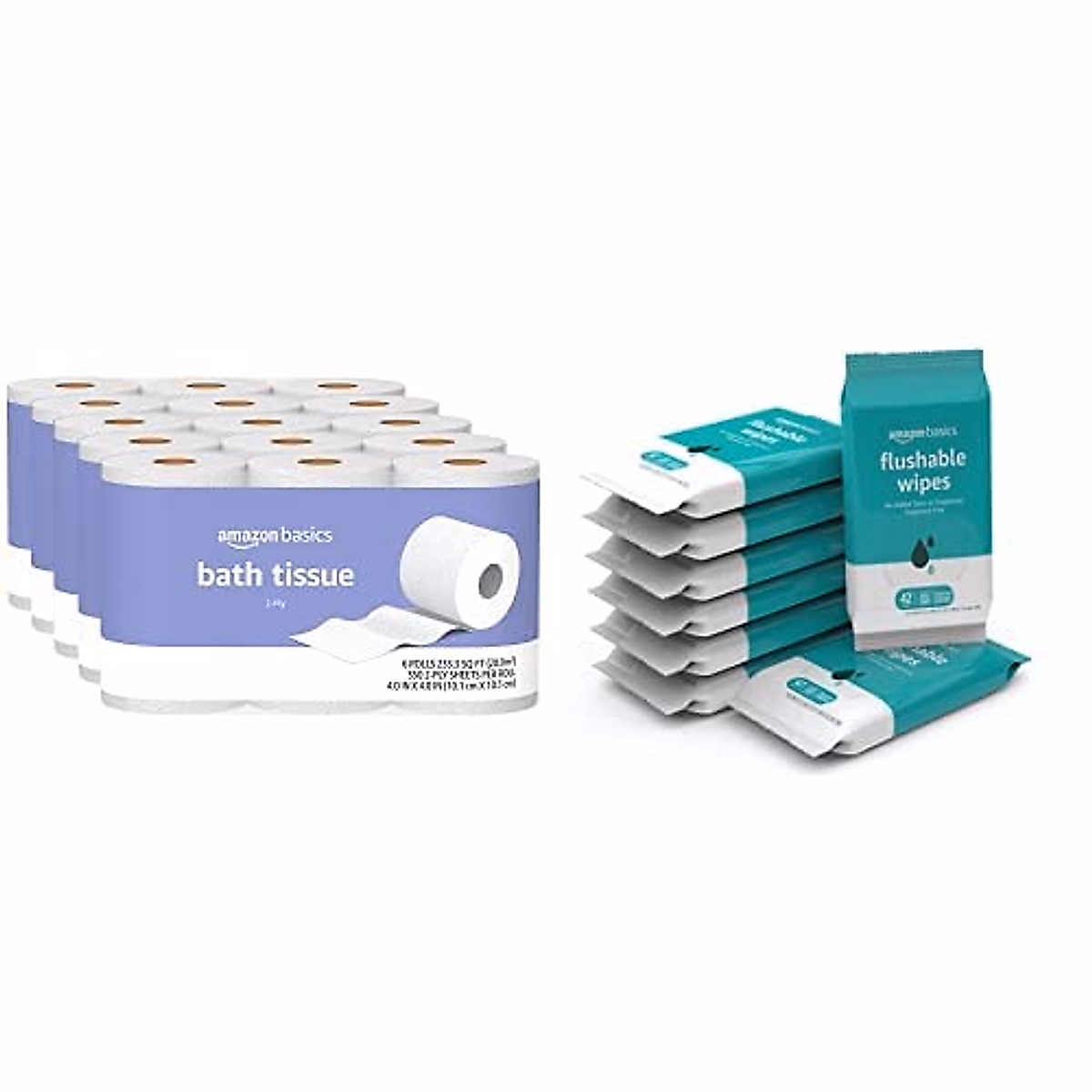 Amazon Basics 2 Ply Toilet Paper 30 rolls, Flushable Adult Toilet Wipes, 336 ct (Shipped Separately)