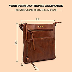 ESTALON Leather Crossbody Purses for women travel bags small shoulder bag crossover Bag for women (Bran)