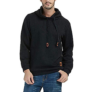 Satankud Mens Pullover Hoodie Long Sleeve Hooded Sweatshirt Casual Hoodies Square Pattern (Black, XL)