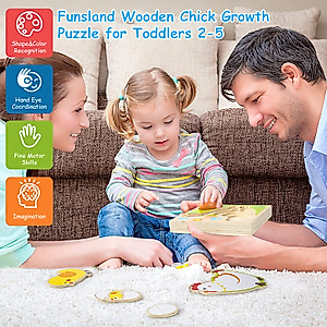Funsland Wooden Puzzles for Toddlers Age 1-3, Montessori Toddler Toys Jigsaw Chick Growth Toddler Puzzles Ages 2-4, Educational Learning Puzzles for Kids Ages 3-5, Birthday Gifts for Baby Girls Boys