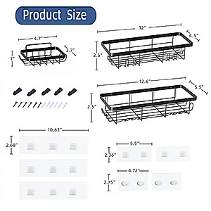 LOCVCDA Shower Caddy, Shower Organizer Shower Shelf with Soap Holder, No Drilling Rustproof Stainless Steel Bathroom Shower Organizer, Adhesive Shower Shelves (Black-3 pack)