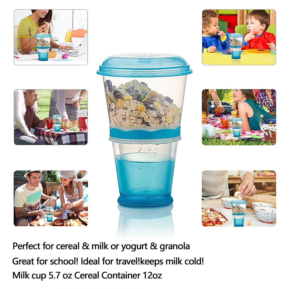 INOGIH Cereal On the Go Cups Breakfast-Portable Drink-Cup Cereal To-Go Container-Cup with Spoon (Blue)
