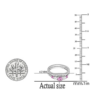 Dazzlingrock Collection Round Pink Sapphire & White Diamond 5 Stone Engagement Ring Matching Band Wedding Ring Set, 10K White Gold, Size 6