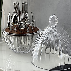 KANARS Cutlery Organizer - Egg Shaped Silverware Caddy with Walnut Compartment for Party Formal Dinner - Crystal Kitchen Utensils Caddy Holder for Flatware, Knives and Spoons