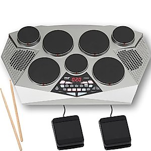 Pyle Pro Electronic Drum kit - Portable Electric Tabletop Drum Set Machine with Digital Panel, 7 Drum Pad, Hi-Hat / Kick Bass Pedal Controller USB AUX -Tom Toms, Hi-Hat, Snare Drums, Cymbals - PTED06
