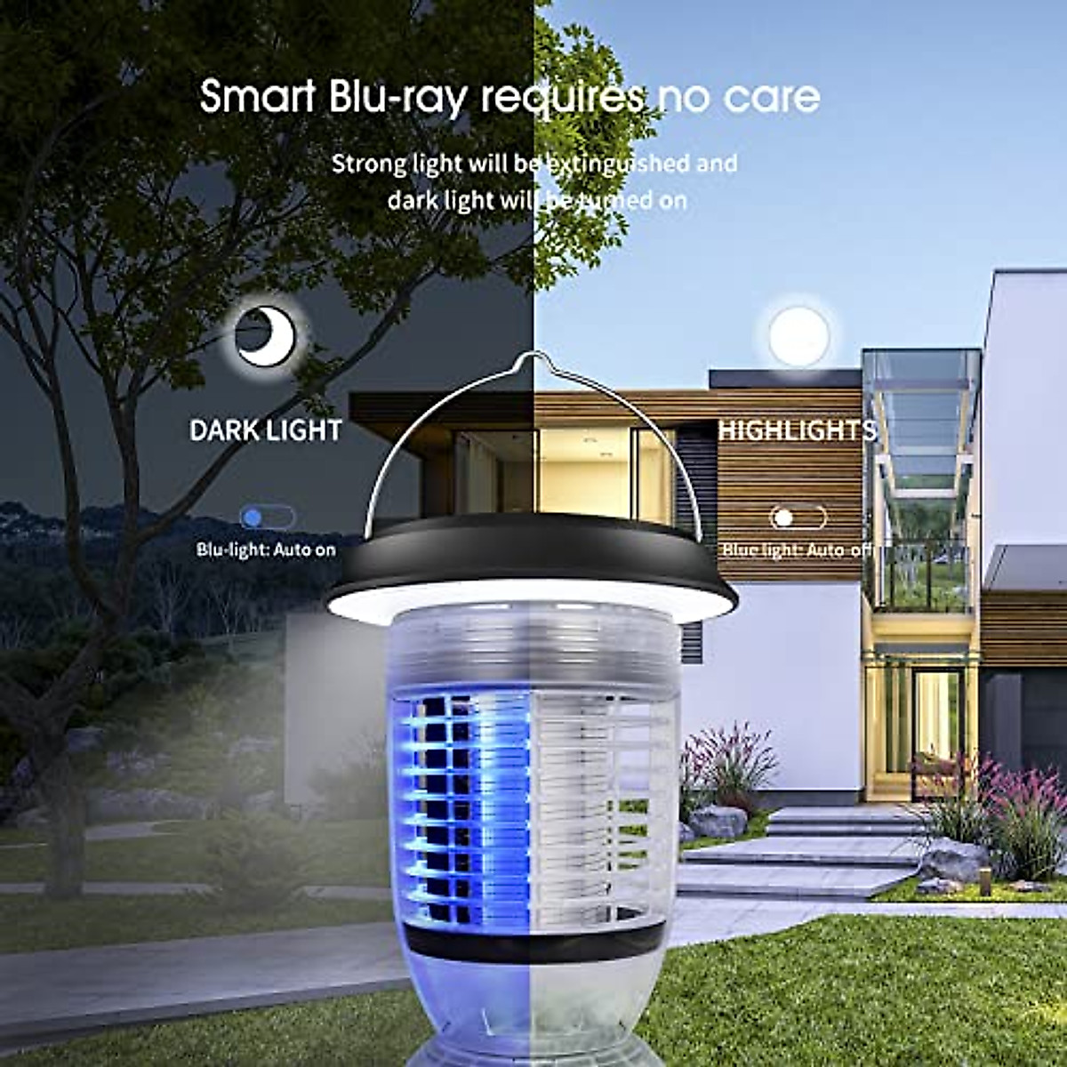 AiMoxa Self-Cleaning Solar Bug Zapper Outdoor, Automatic On/Off Mosquito Zapper, Rechargeable Solar Lantern, Waterproof Insect Fly Traps, Electric Fly Zapper for Outdoor and Indoor