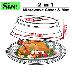 2 In 1 Microwave Cover & Mat, Microwave Splatter Cover for Food Guard Lid Collapsible Plate Cover, Silicone Microwave Mat Heat Resistant Multifunctional Oven Mat, As Trivet, Hot Pad, Pot Holder