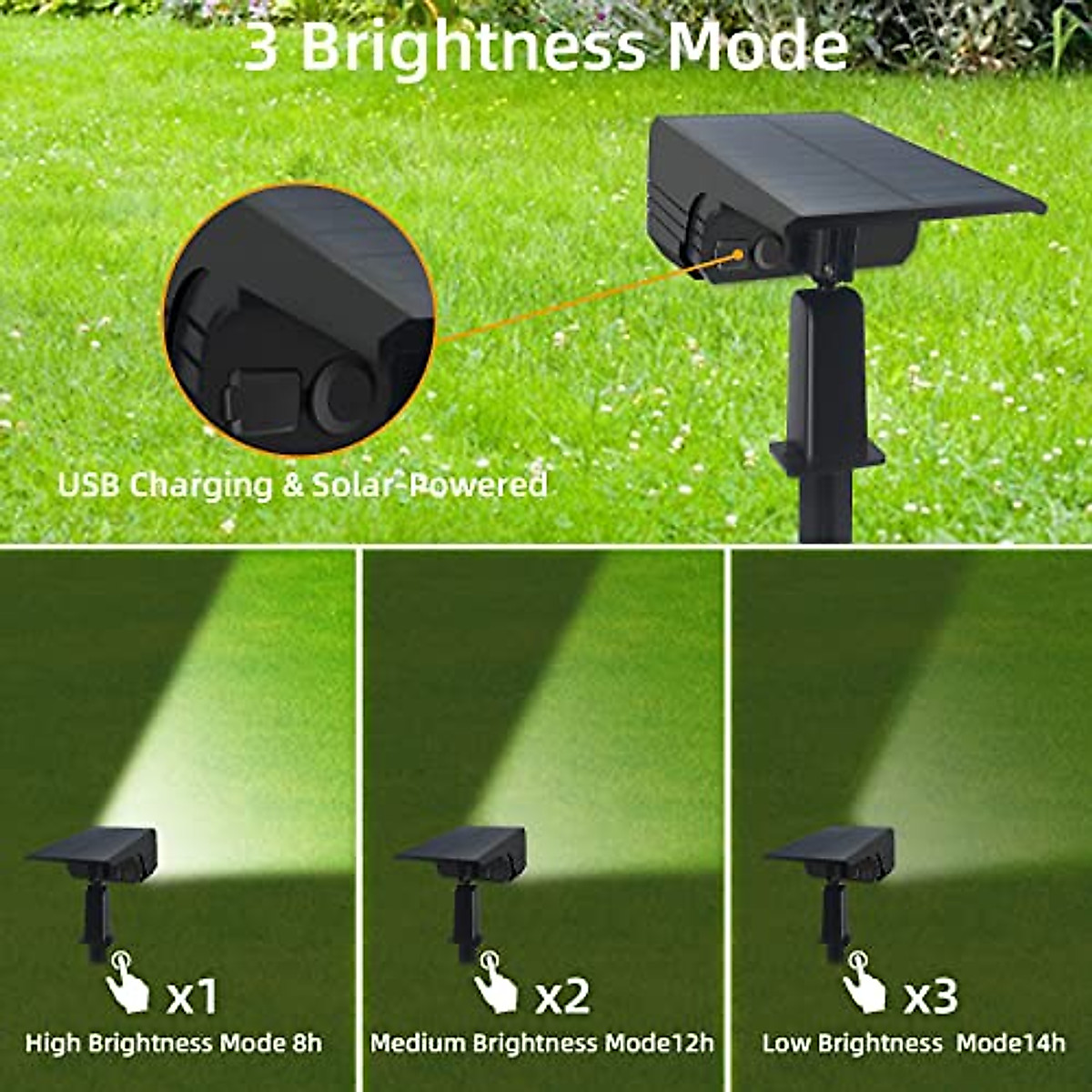 VERCIFO Solar Spot Lights Outdoor, 46LED Bright Solar Spotlight, IP65 Waterproof Solar Landscape Lights, Auto On/Off 3 Brightness Modes Solar Outdoor Lights for Garden Walkway 2 Pack Cold White