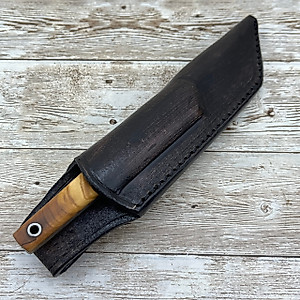 Kiridashi Knife, Japanese Wood Carving Knife 1/8 inch N690 Steel Blade Walnut or Olive Wood Handle with Leather Sheath (Olive Handle)