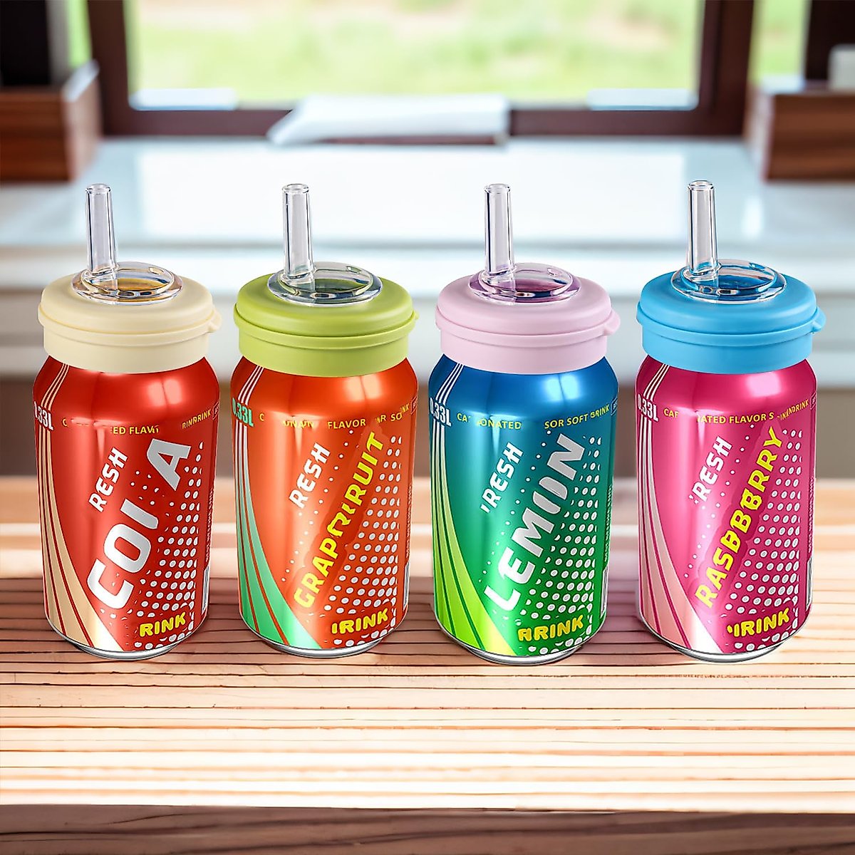 4 Pcs Soda Can Lids,Soda straw can lid For Fits standard soda cans、pop can lids、Beer、Seltzer，BPA-free reusable can covers for soda（4 colors）