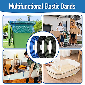 Large Rubber Bands Set of 3, Fits 55, 65, 96 Gallon Trash Cans, Trash Can Rubber Bands for Large Trash Bags, Durable Kitchen Garbage Bag Straps, Heavy Duty Elastic Bands in Black, Blue and Olive Green