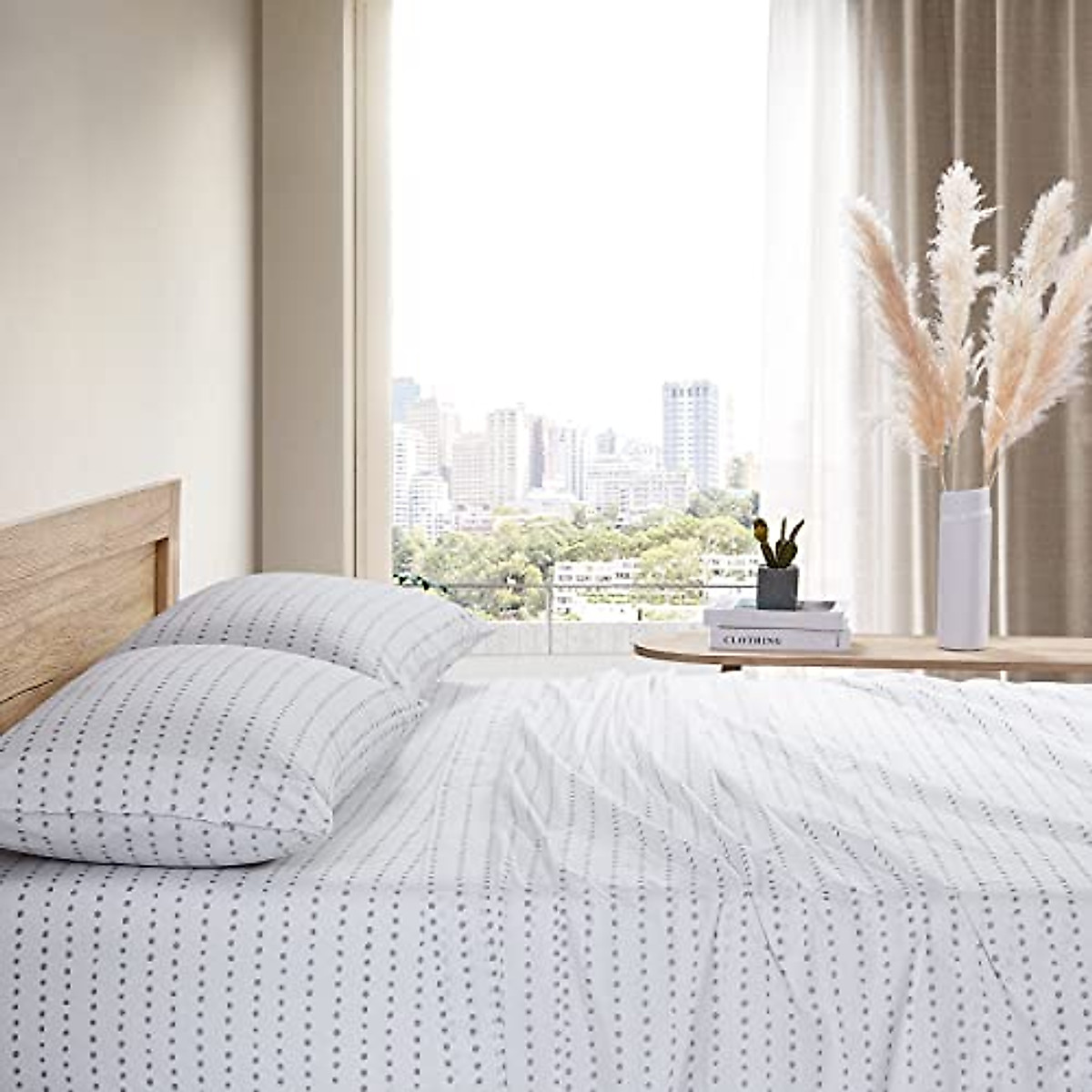 City Scene - Queen Sheets, Cotton Percale Bedding, Crisp & Cooling Home Decor (Radius Charcoal, Queen)