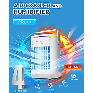 Portable Air Conditioners, 4 Speeds Evaporative Air Cooler Humidifier 600ML Waterbox Mini Air Conditioner, 2/4/6H Timer, 2 Misting Modes and LED Light, Perfect for Home Office Bedroom Camping