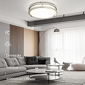 Aulwoouu 36W LED Ceiling Light Fixture, 13in Brushed Nickel Light Fixtures Ceiling Mount, Flush Mount, Dimmable Super Bright 2000 Lumens, 5000K Daylight White Ceiling Lamp for Bedroom, Bathroom etc