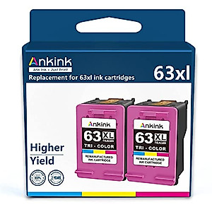 Ankink Higher Yield 63XL Color Ink Cartridges 2 Pack Replacement for HP Ink 63 XL for Officejet 3830 4650 4652 4655 5200 5252 5255 5258 Envy 4520 4512 Deskjet 1112 2132 3630 3632 Printer HP63 Tricolor
