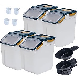 AnRui Large Flour Storage Containers 25Lbs Airtight Rice Storage Container BPA Free Kitchen Pantry Food Storage Bin Sugar Snack Cereal Grain Organizer Box with Wheel, Scoop, 4Pack, Blue