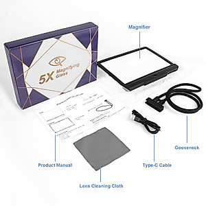 4X Magnifying Glass with 36 Adjustable LED Lights Provide Full-Page Viewing Area Evenly Lit Perfect for Low Vision Person and Seniors