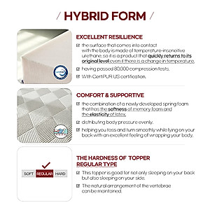 EVEZARY(KOR) Top Notch Memory Foam Mattress Topper–Relieve Back Pain,ergonomic,breathable,odor-free foam.Non-slip,rollable,washable cover. Compr test. CertiPUR-US certified for quality and durability.