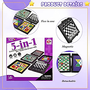 5 in 1 Small Magnetic Checkers Board Game Set Travel Game Road and Flight Trip Essentials Magnetic Travel Chess Checkers for Trip Camping Activities Party Game for Adults and Teens