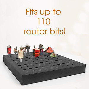 Peachtree Woodworking Supply Router Bit Storage Tray - Foam Material for Safe Router Bit Storage, 1-5/16 inch Thick and Stores 60 1/4 inch and 50 1/2 inch Shank Router Bits