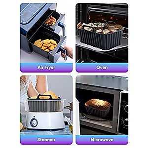 2PCS Air Fryer Silicone Pots for Ninja Foodi Dual DZ201, Extra Thick Rectangle Air Fryer Liners for Double Basket Air Fryers Up to 8QT, Reusable Heat-Resistant Silicone Containers for Kitchen