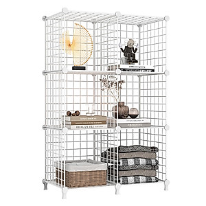 AWTATOS Wire Cube Storage Organizer, Closet Organizers and Storage, Metal 6 Cube Storage Shelves Bookshelf, Portable Closet Clothes Organizer for Bedroom, Home, Office, White