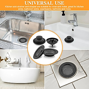 Kitchen Sink Stopper Strainer Set, 2 Stainless Steel Mesh Sink Drain Basket +1 Sink Drain Strainer +1 Sink Stopper for Kitchen Bathroom Sinks Bathtubs Replacement Sink Accessories(Black)
