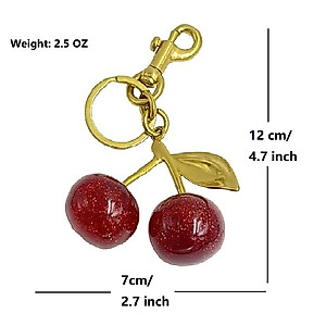 Craoopii Cherry Bag Charm, Cute Keychain with Metal Key Ring and Clip, Cherry Charm for Purse,Key,Car Remote,Bags Accessories for Women Girls