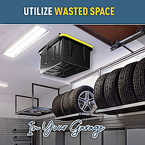 Koova Overhead Bin Rack for One Bin | Overhead Garage Storage Rack to Mount on Ceiling with Adjustable Width | Supports Most Black and Yellow Storage Bins | 1 Set