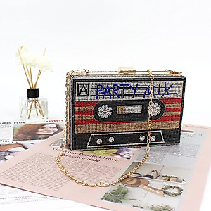 ZLM BAG US Retro Cassette Evening Clutch Purse Crystal Inlaid Bling Crossbody Shoulder Bag for Graduation Wedding Party