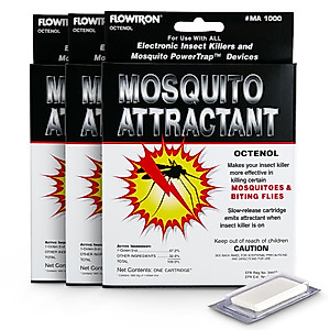 Flowtron MA-1000 Octenol Mosquito Attractant Cartridge, Compatible with BK-15, BK-40, BK-80, MC-9000, FC-8800-3 Pack