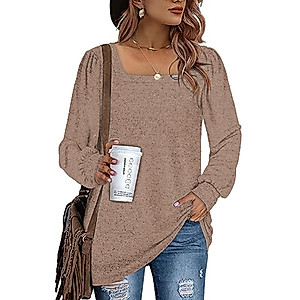 NEYOUQE Womens Oversized Trending Workout Yoga Cotton Fitted Baseball Vintage Basic tees for Women Loose fit Brown Long Sleeve Dress Shirt Women tan Tshirt Oversized Tshirts t Shirts for Women XXL