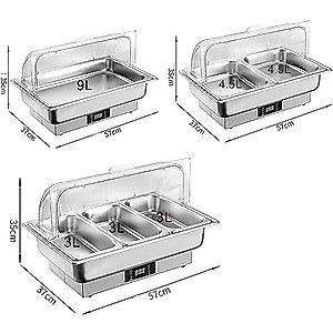 Food Warmers for Parties Buffets Electric 9l Stainless Steel Buffet Server and Warming Tray Chafing Dish Buffet Set Adjustable Temperature for Catering Buffet and Party (Single Grid)