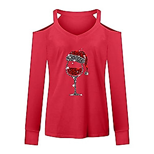 Womens Tops 2023 Fashion Sudadera de otoño para Mujer 2023 Camisa con Estampado de Mariposa navideña Camisetas Blusa de Manga Larga Shirts Q1-Red Large