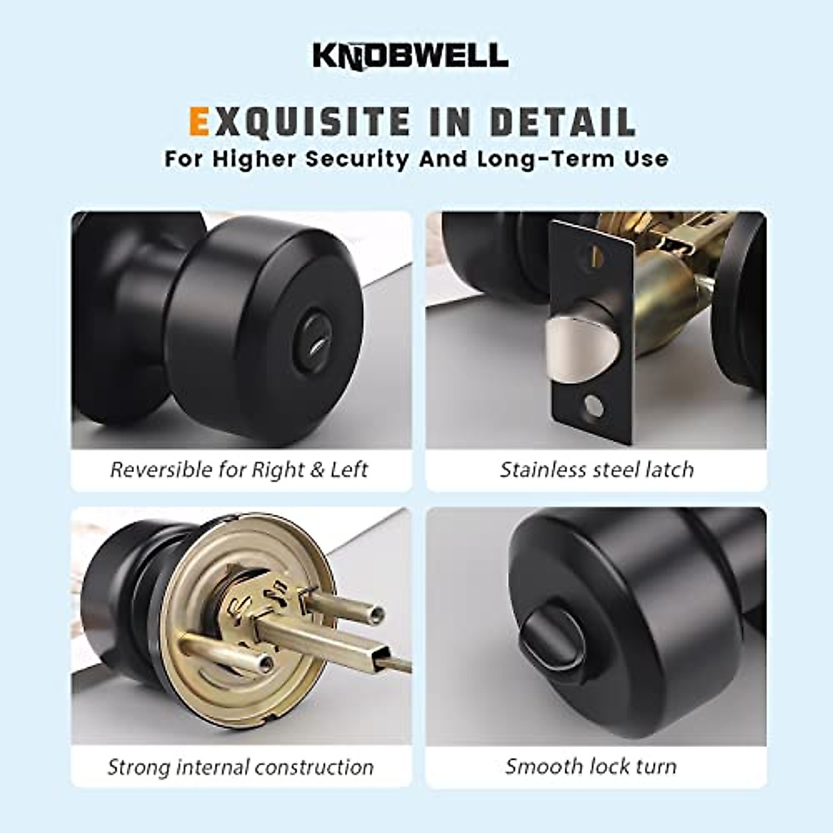 KNOBWELL 6 Pack Matte Black Door Knob Privacy Locking Door Knob, Bedroom/Bathroom Door Knobs with Lock Interior Use