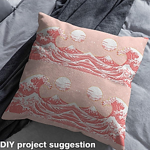 Feelyou Japanese Wave Fabric by The Yard 1 Yard Ocean Wave Decorative Waterproof Outdoor Fabric for Sofa Japanese Ukiyoe Theme Home Decor Upholstery Fabric Pink Japanese-Style DIY Reupholstery Fabric