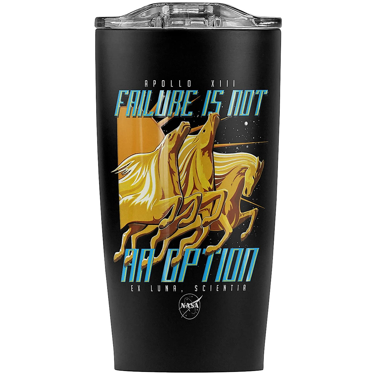 Logovision NASA Apollo 13 Horses Stainless Steel Tumbler 20 oz Coffee Travel Mug/Cup, Vacuum Insulated & Double Wall with Leakproof Sliding Lid | Great for Hot Drinks and Cold Beverages