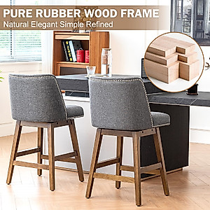 SENYUN Swivel Bar Stools Set of 4, 26" Counter Height Bar Stools with Back, Linen Fabric Upholstered Seat Barstool with Wooden Base for Kitchen Island Dining Room Pub