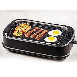 Power XL Smokeless Electric Indoor Removable Grill and Griddle Plates, Nonstick Cooking Surfaces, Glass Lid, 1500 Watt, 21X 15.4X 8.1, black